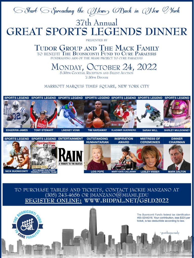 Great Sports Legends Dinner to benefit The Buoniconti Fund